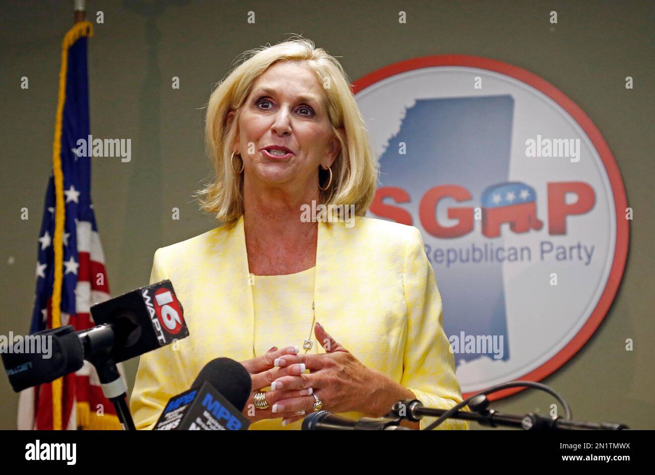 Republican State Treasurer Lynn Fitch thanks supporters following her ...
