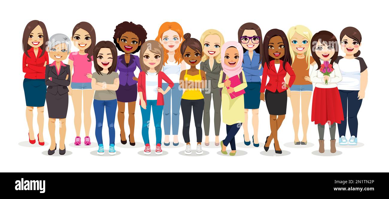 Vector illustration of multiethnic multicultural group of different ...