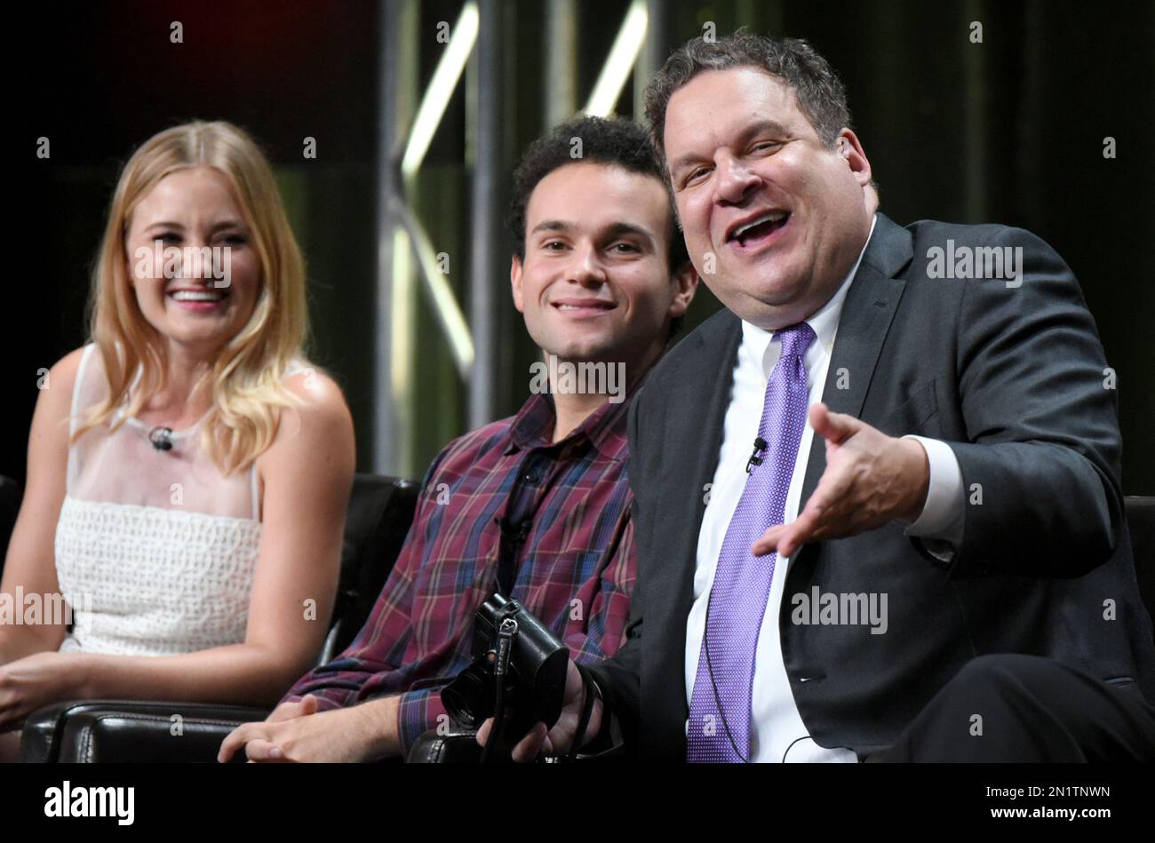 AJ Michalka, from left, Troy Gentile and Jeff Garlin participate in ...