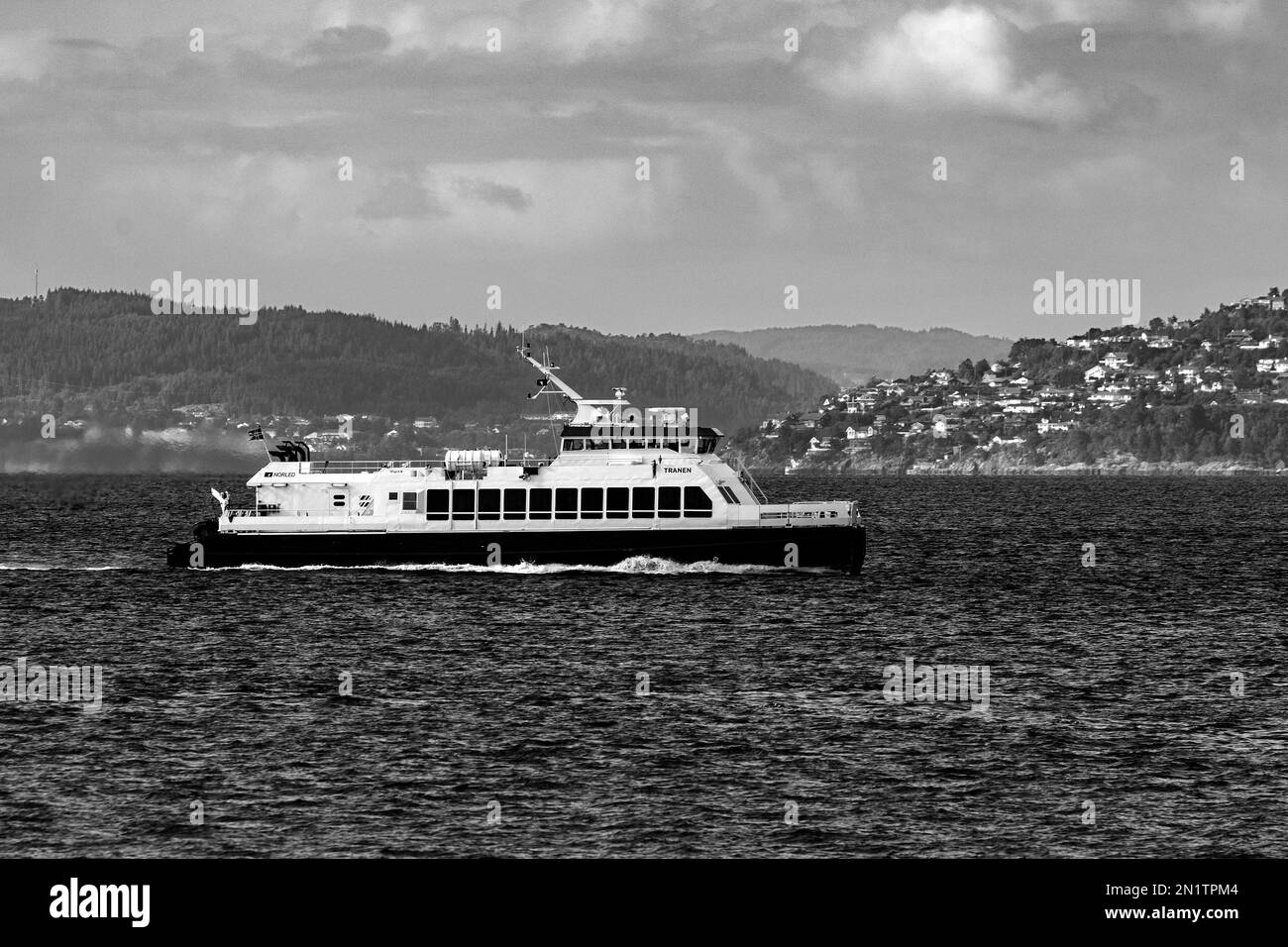 High speed passenger catamaran Tranenn arriving the port of Bergen ...