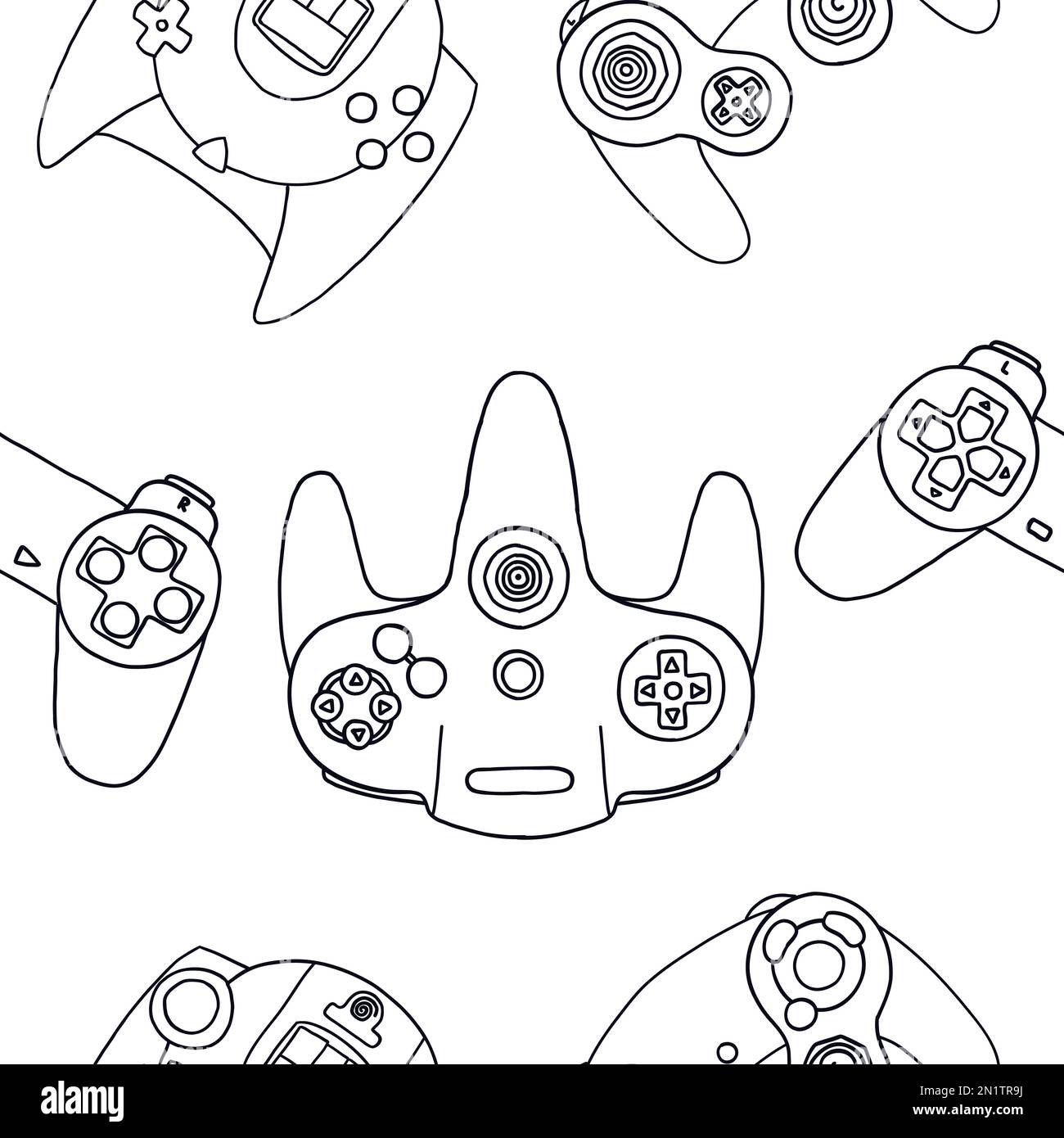 Seamless pattern of game controllers. Vector illustration in hand-drawn ...