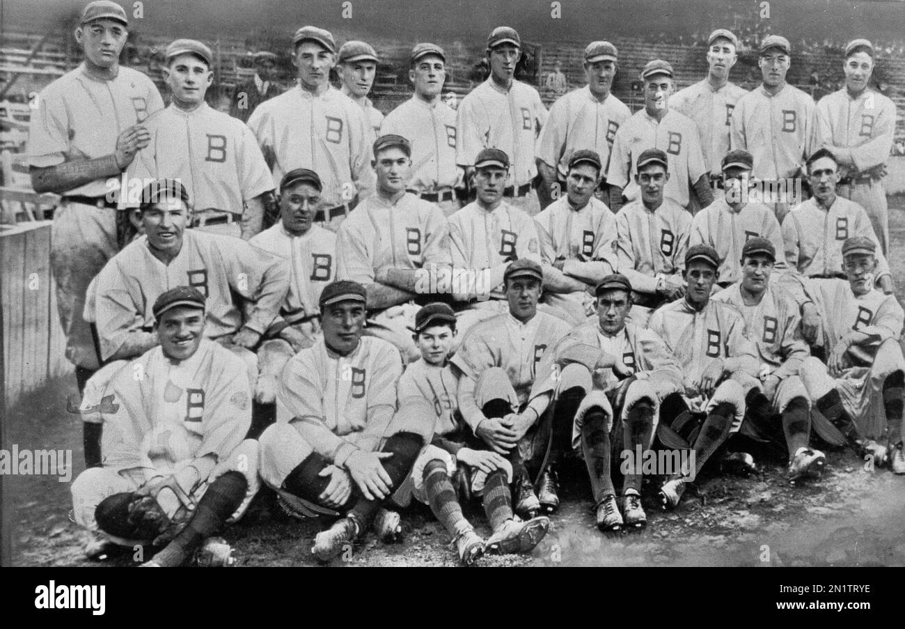 The Boston Braves pose for a team photo, 1914. Front row, from left ...