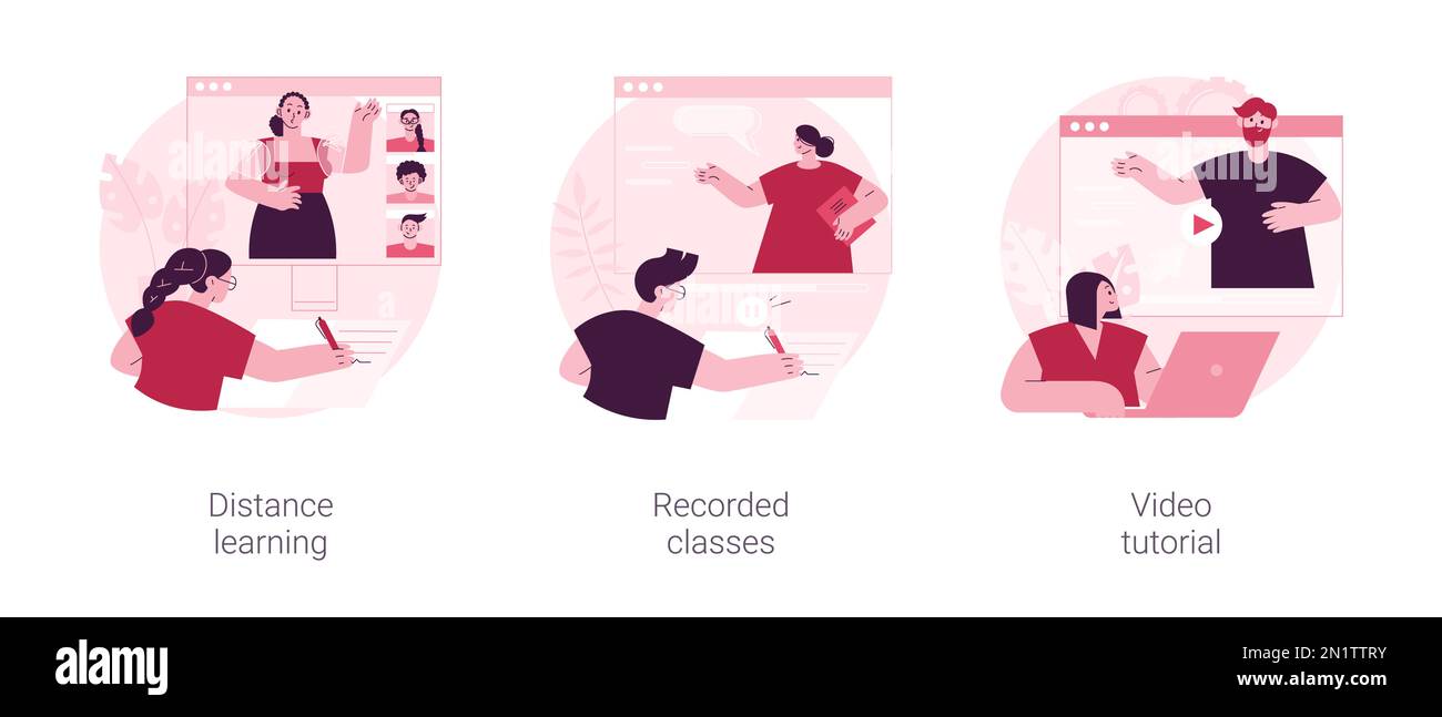 Online education abstract concept vector illustration set. Distance ...