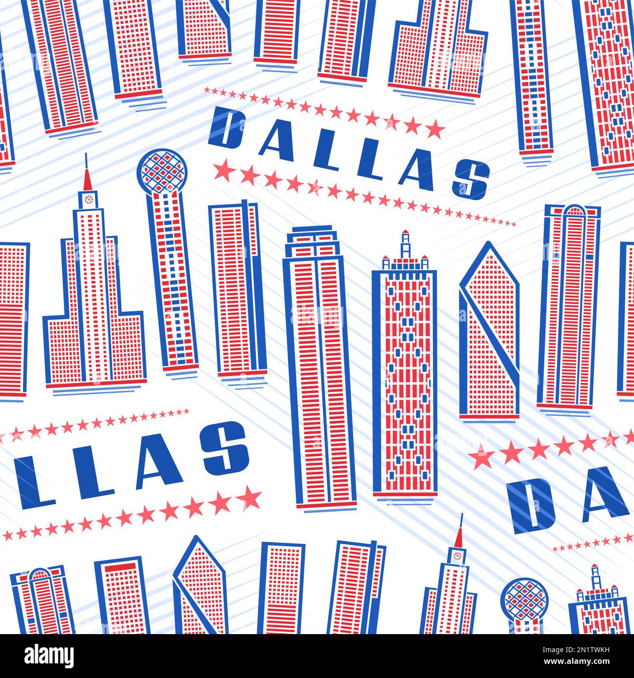 Vector Dallas Seamless Pattern, repeating background with illustration ...