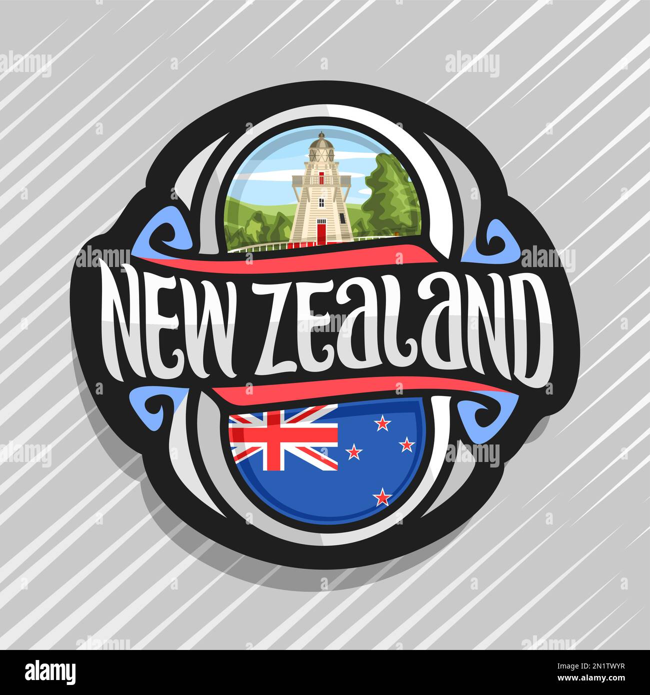 Vector logo for New Zealand country, fridge magnet with new zealandian ...