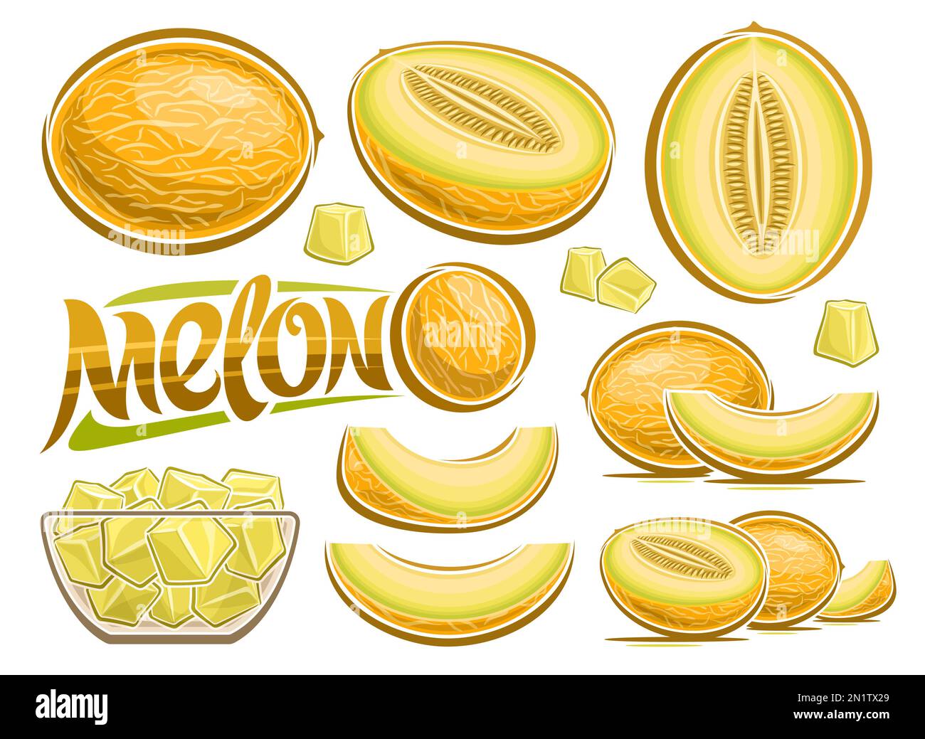 Vector Melon Set, poster with lot collection of cut out illustrations ...
