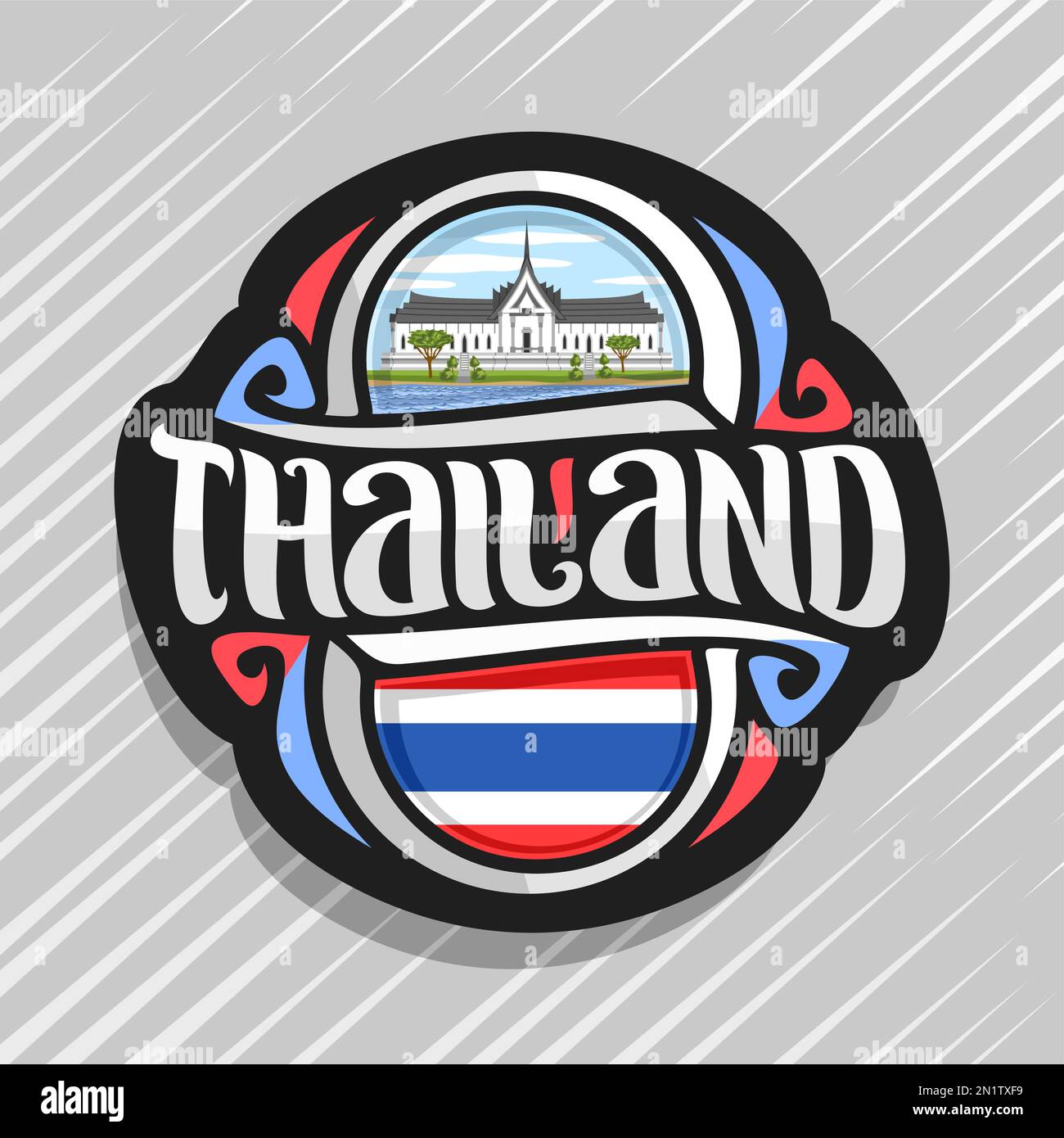 Vector logo for Kingdom of Thailand, fridge magnet with thai state flag ...
