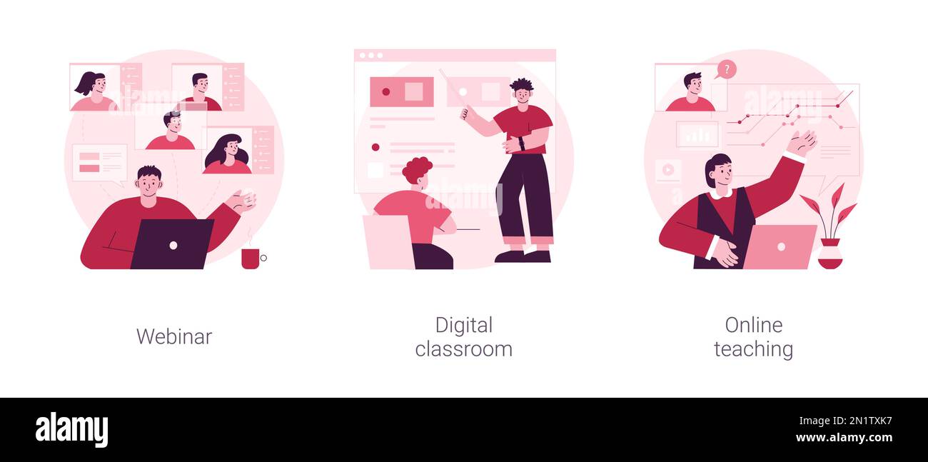 Online education abstract concept vector illustration set. Webinar ...