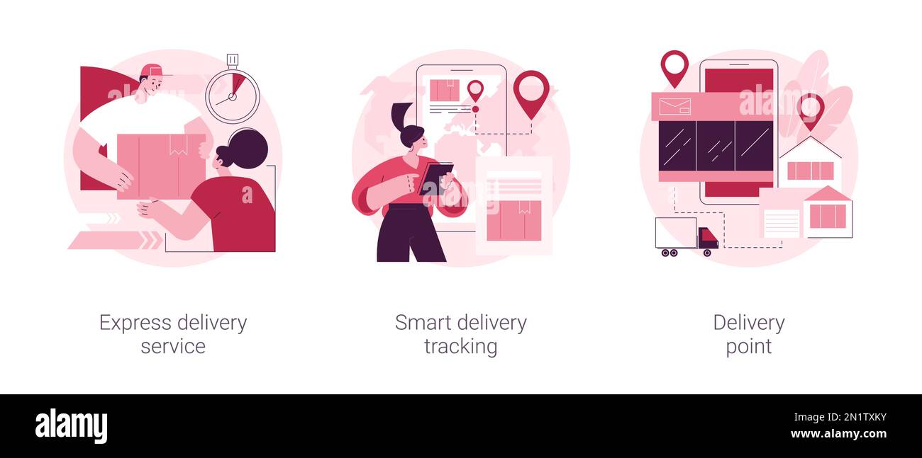 Global postal mail abstract concept vector illustration set. Express ...