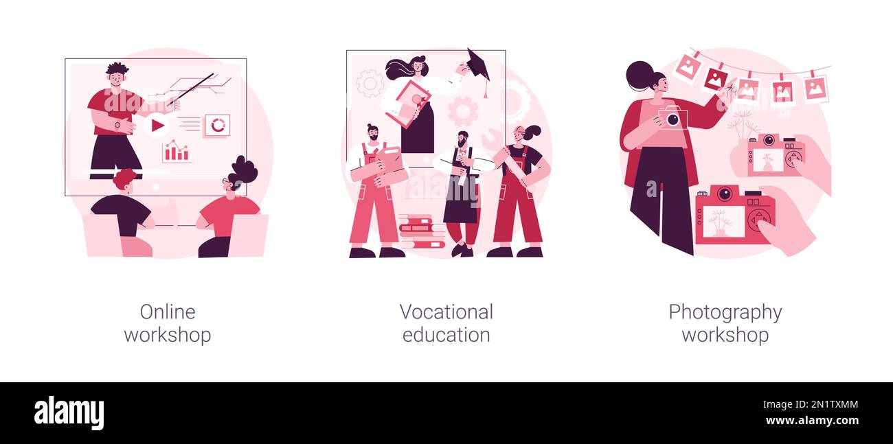 Professional learning abstract concept vector illustration set. Online ...