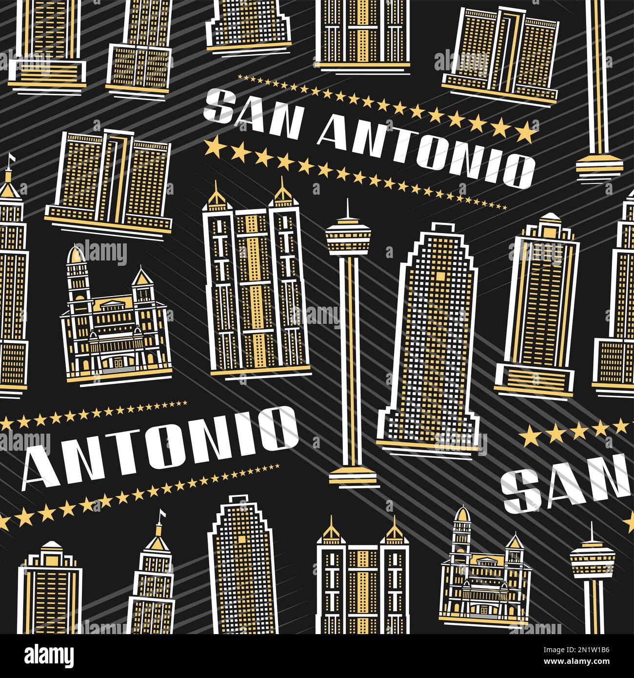 Vector San Antonio Seamless Pattern, square repeat background with ...