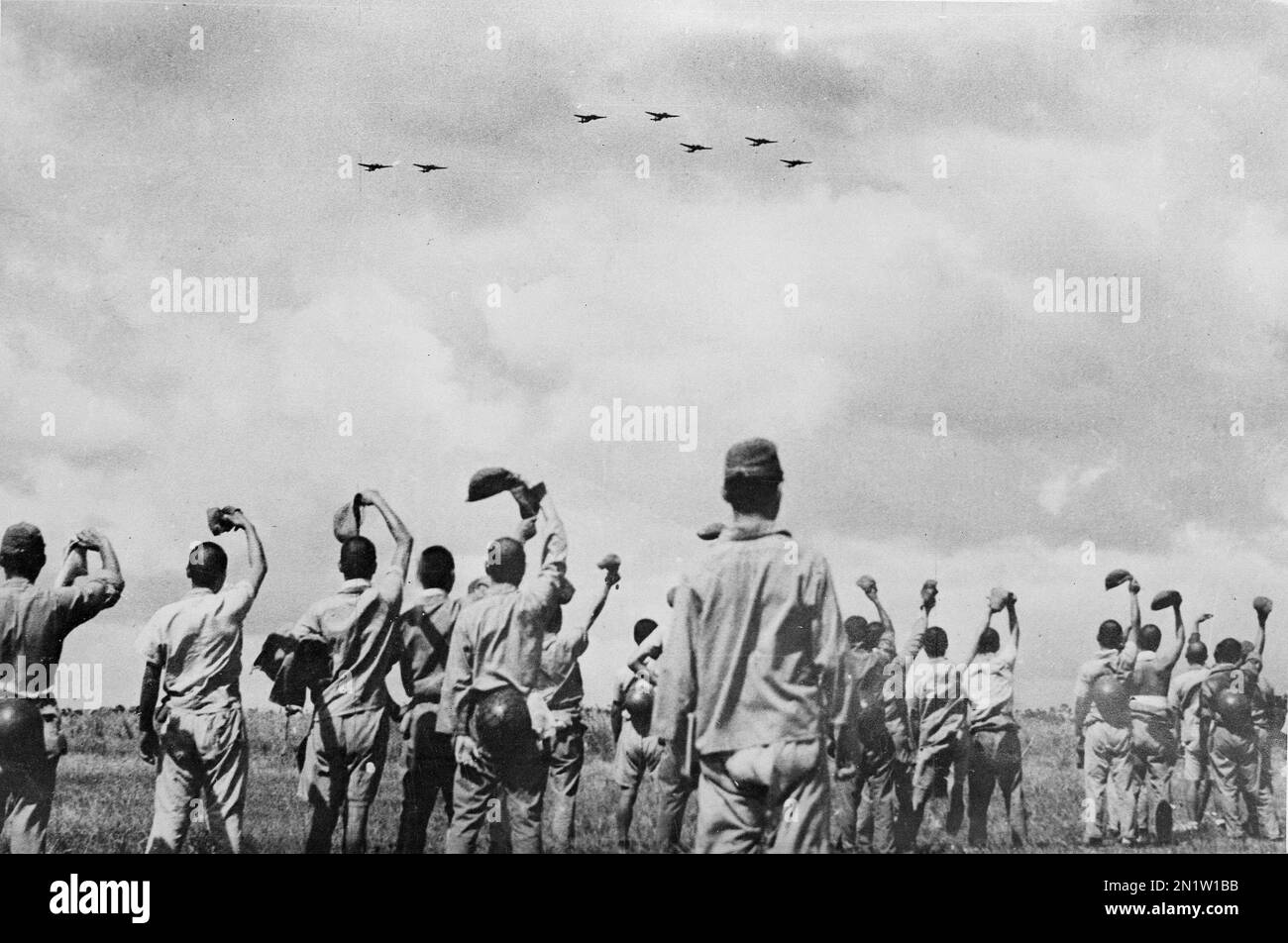 Luzon-based Japanese planes head for Leyte, Philippines in this photo ...