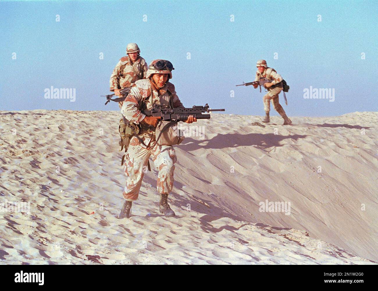 U.S. Marines are shown during live-fire exercises in the Saudi Arabian desert during Operation ...