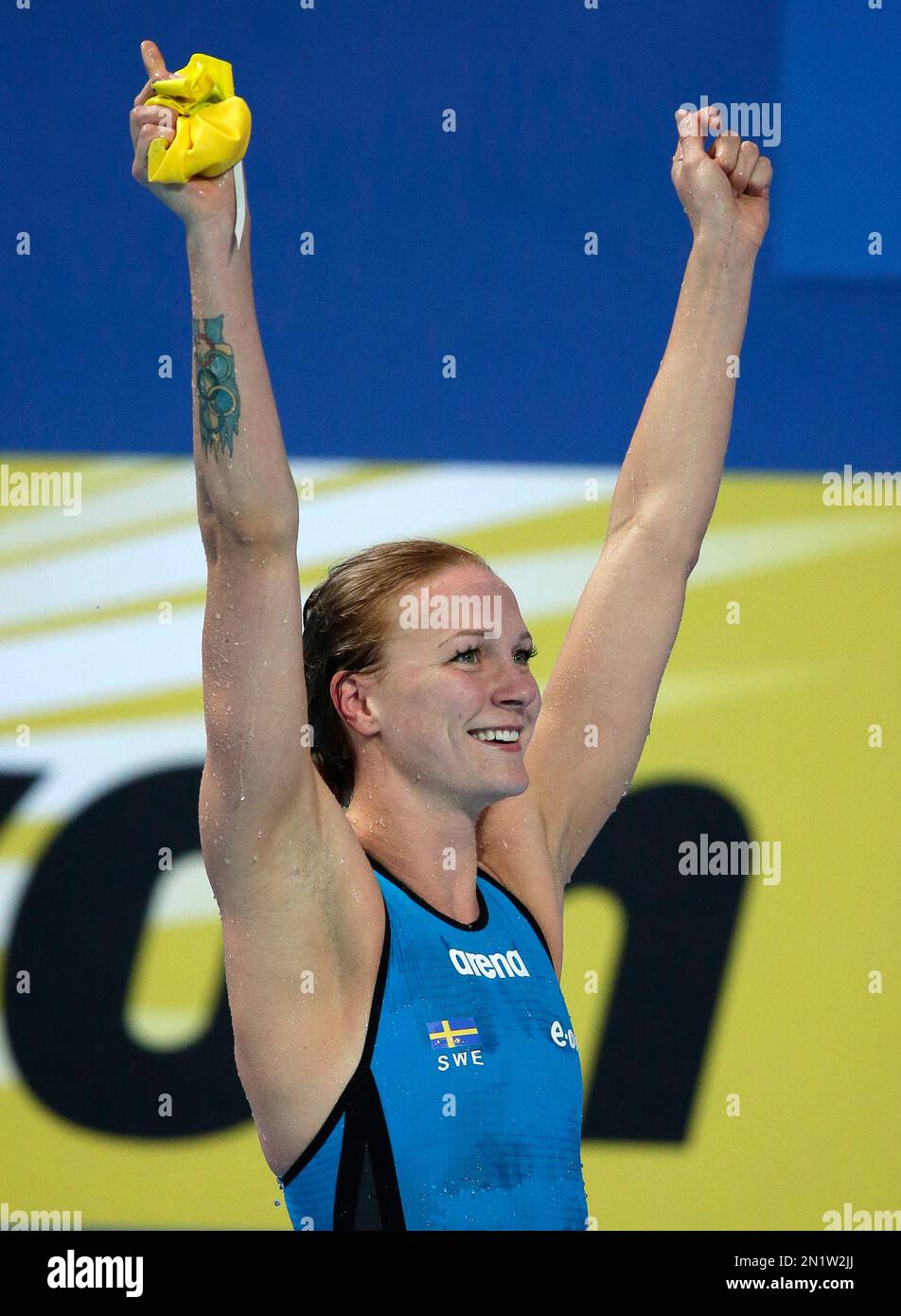 Sweden's Sarah Sjostrom celebrates after winning the women's 100m ...