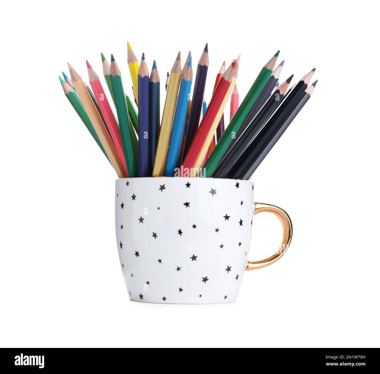Colorful pencils in cup on white background Stock Photo - Alamy
