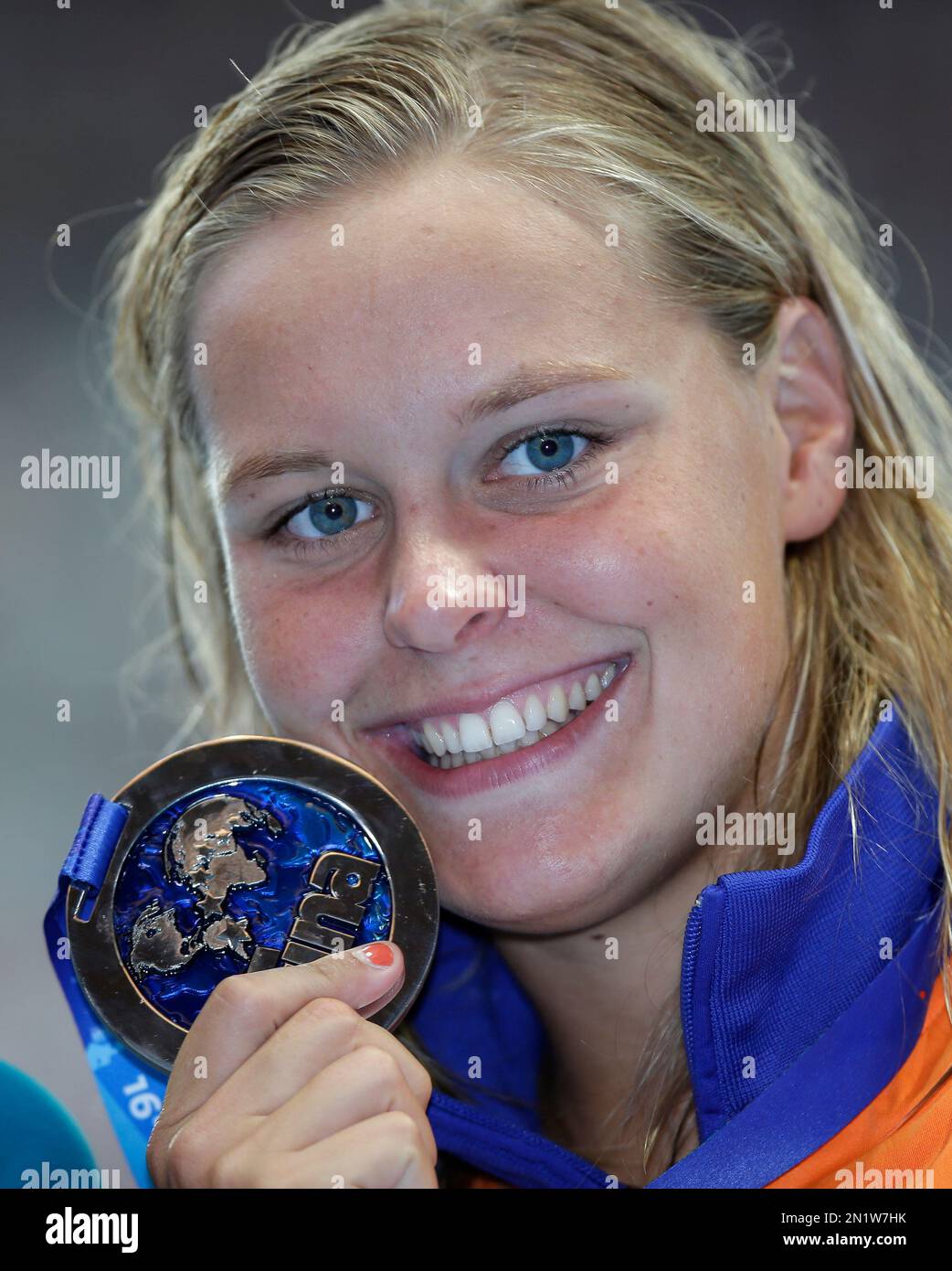 Netherlands' Sharon Van Rouwendaal holds her silver medal after the ...