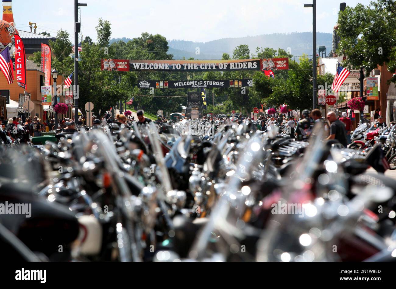 FILE - In this Aug. 1, 2014 file photo, the city streets of Sturgis are ...