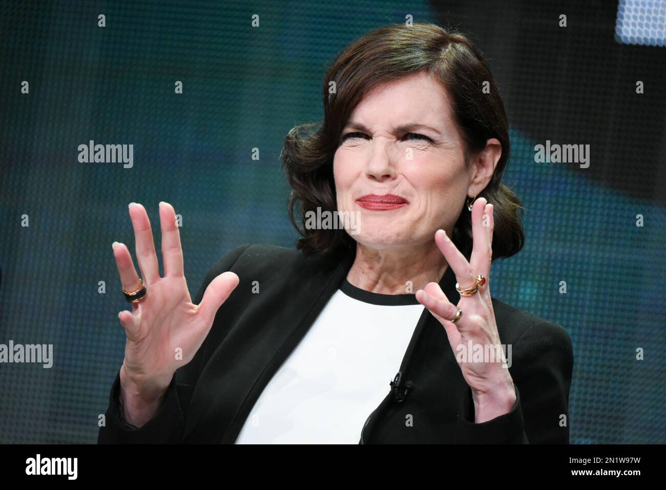 Actress Elizabeth McGovern speaks onstage during the "Downton Abbey ...