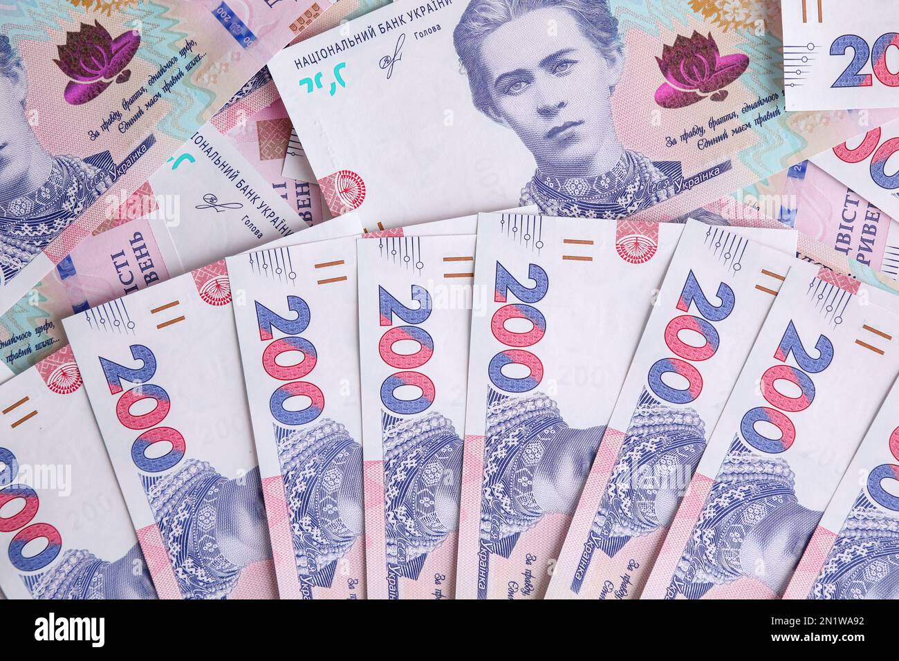 Ukrainian money as background, top view. National currency Stock Photo ...