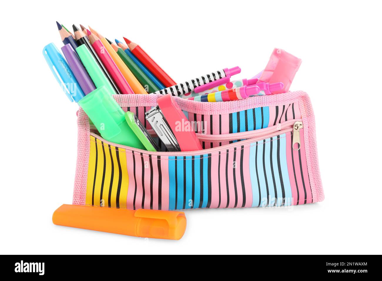 Set of colorful school stationery on white background Stock Photo - Alamy