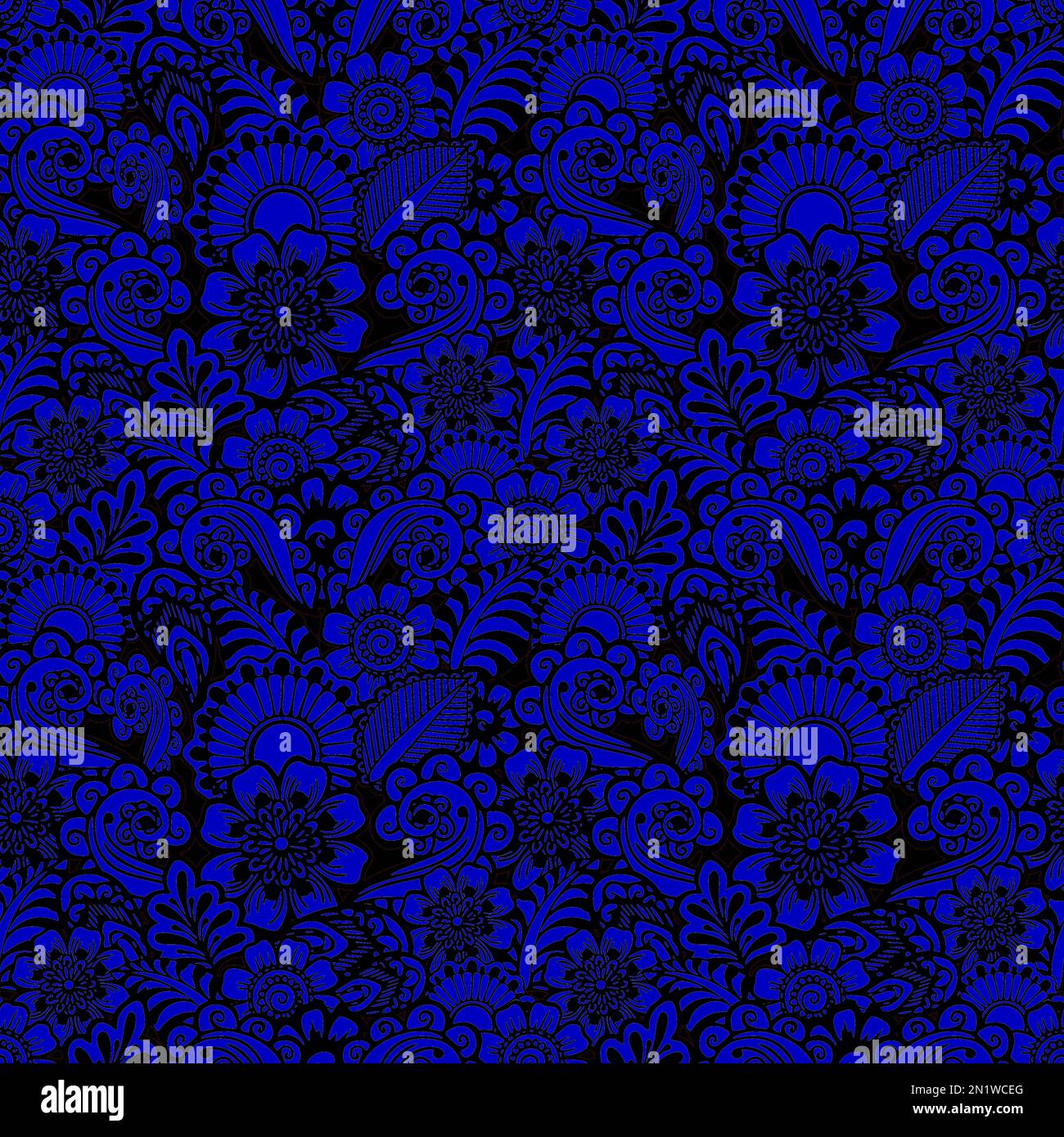 seamless floral black and blue pattern of stylized elements, texture ...