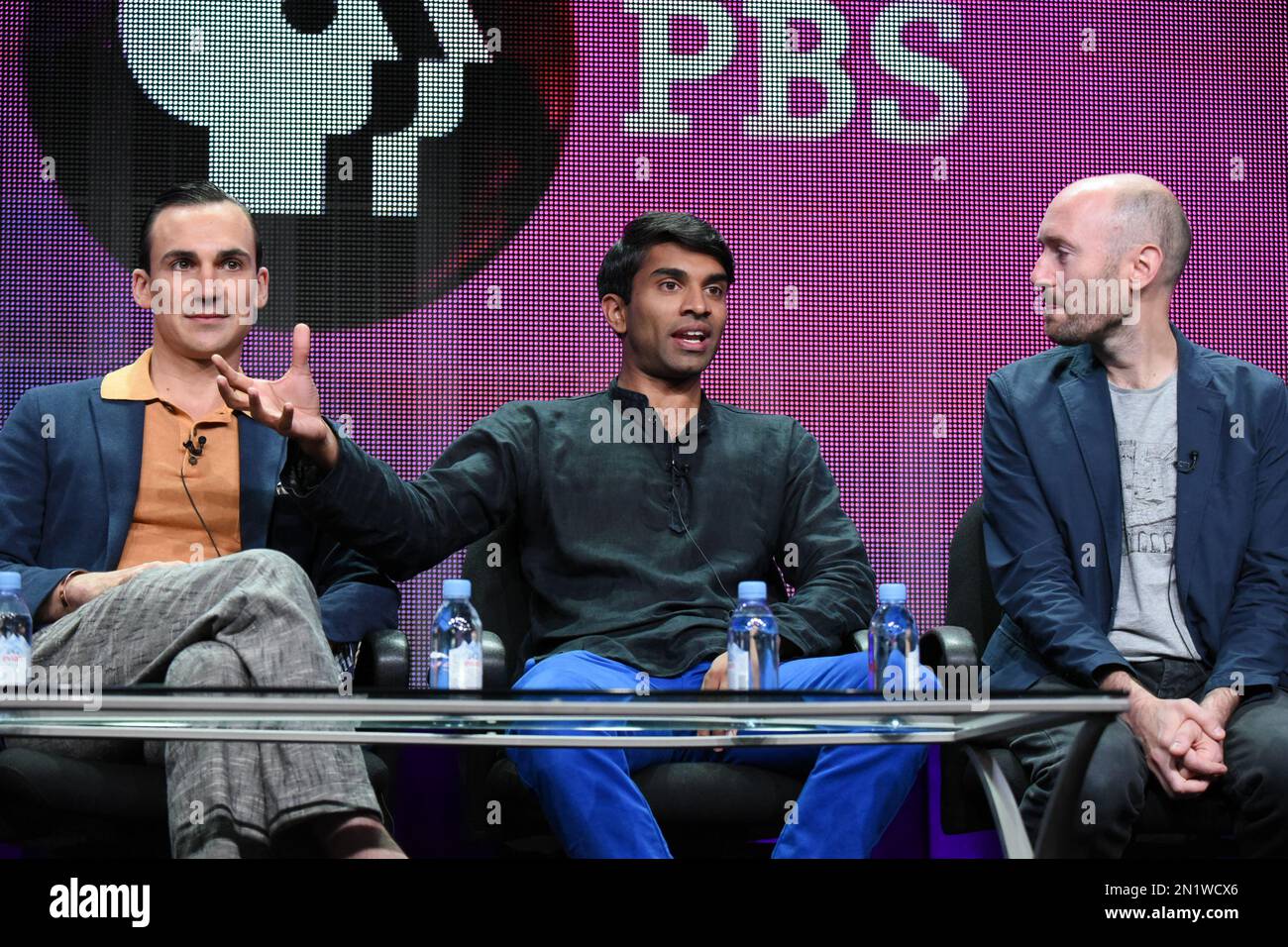 From left, actors Henry Lloyd-Hughes, Nikesh Patel and creator/writer ...