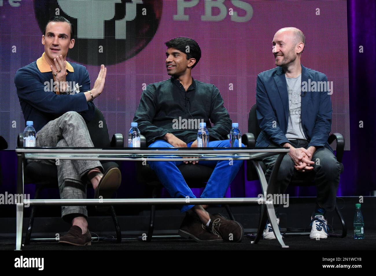 From left, actors Henry Lloyd-Hughes, Nikesh Patel and creator/writer ...