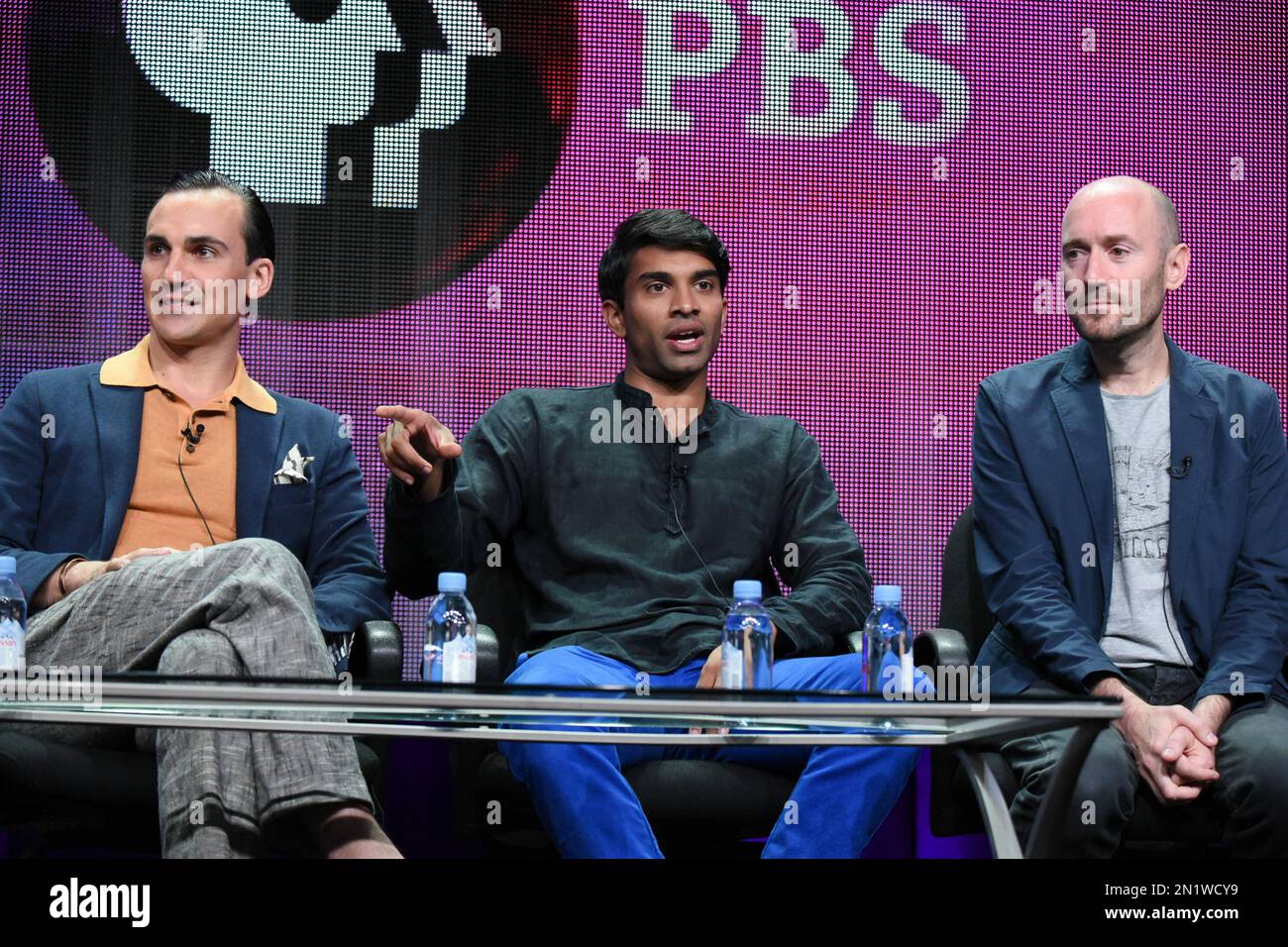 Actors Henry Lloyd-Hughes, from left, Nikesh Patel and creator/writer ...