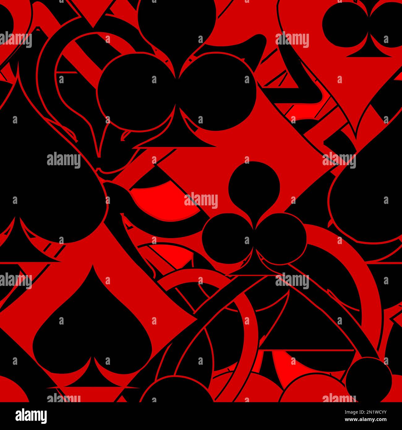 abstract seamless black and red pattern of different card suits ...
