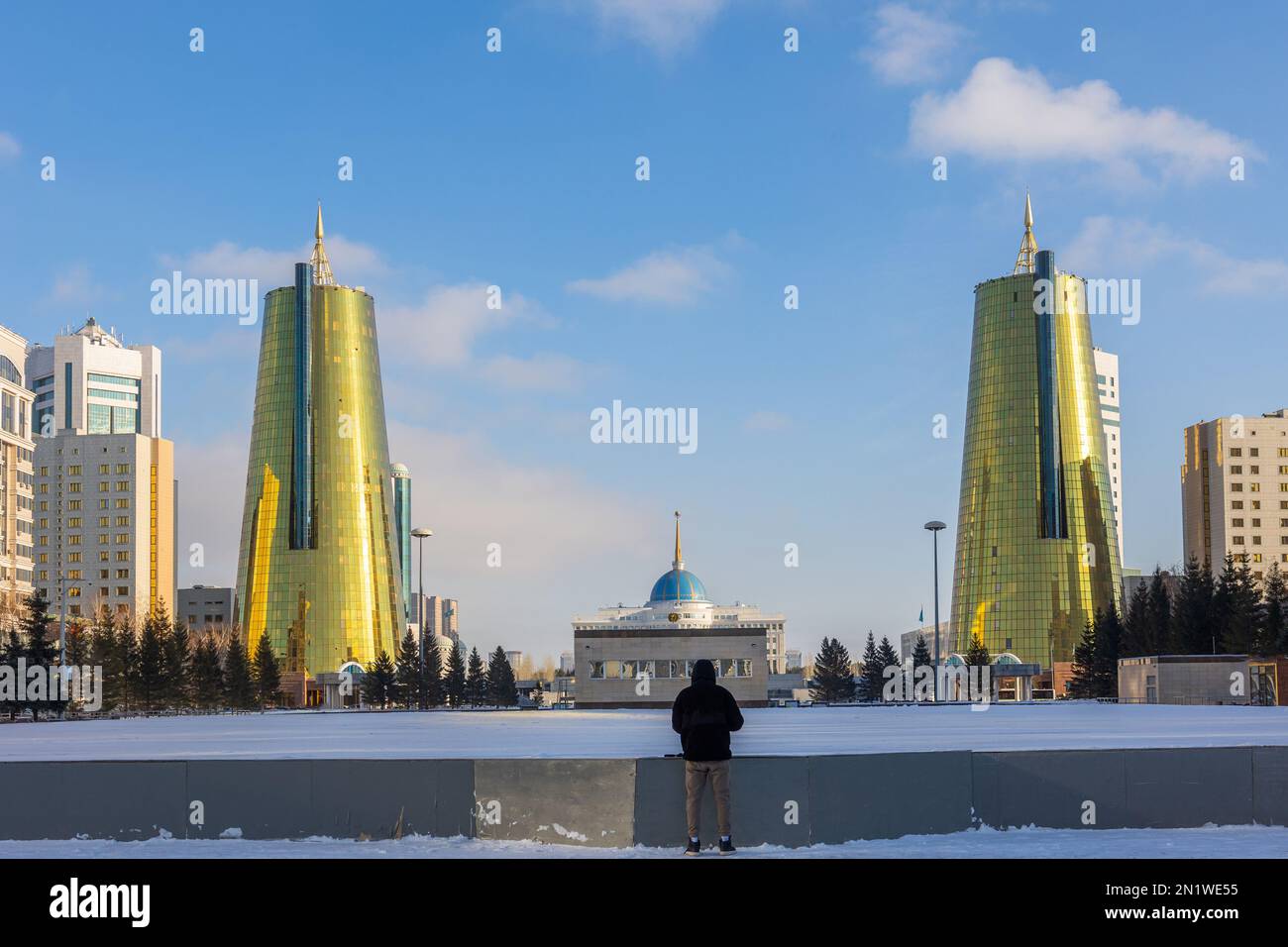 Panoramic view of Ak Orda Presidential Palace on Talan Towers of Astana ...