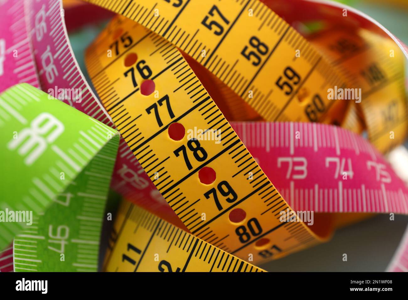 Kit of different measuring tapes as background, closeup Stock Photo - Alamy