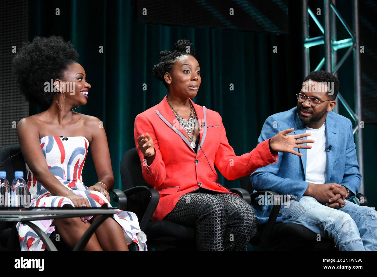 Actors Teyonah Parris, Erica Ash and Mike Epps speak onstage during the ...