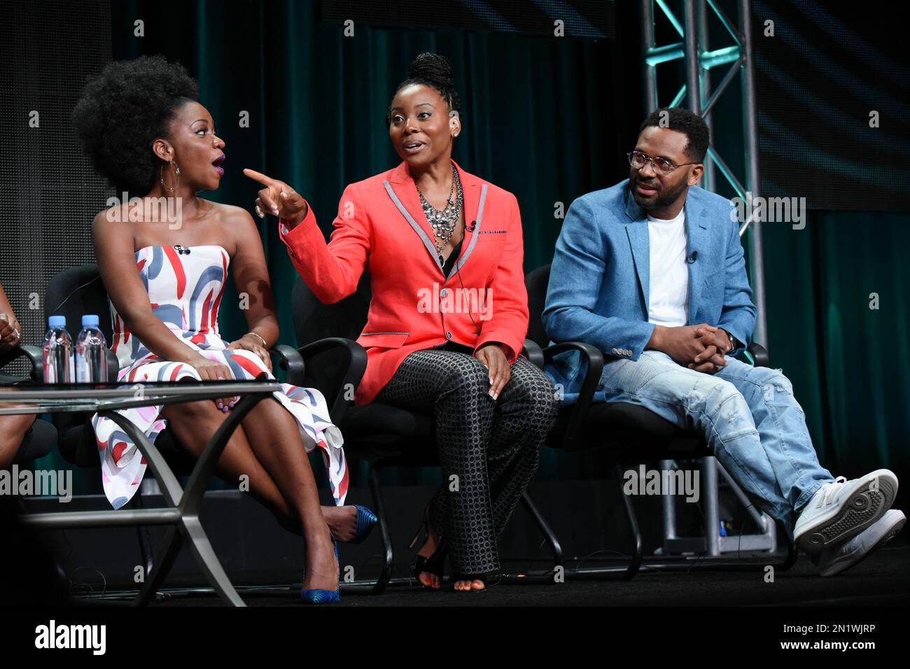 Actors Teyonah Parris, from left, Erica Ash and Mike Epps speak onstage ...