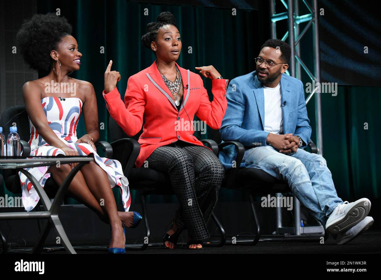 Actors Teyonah Parris, Erica Ash and Mike Epps speak onstage during the ...