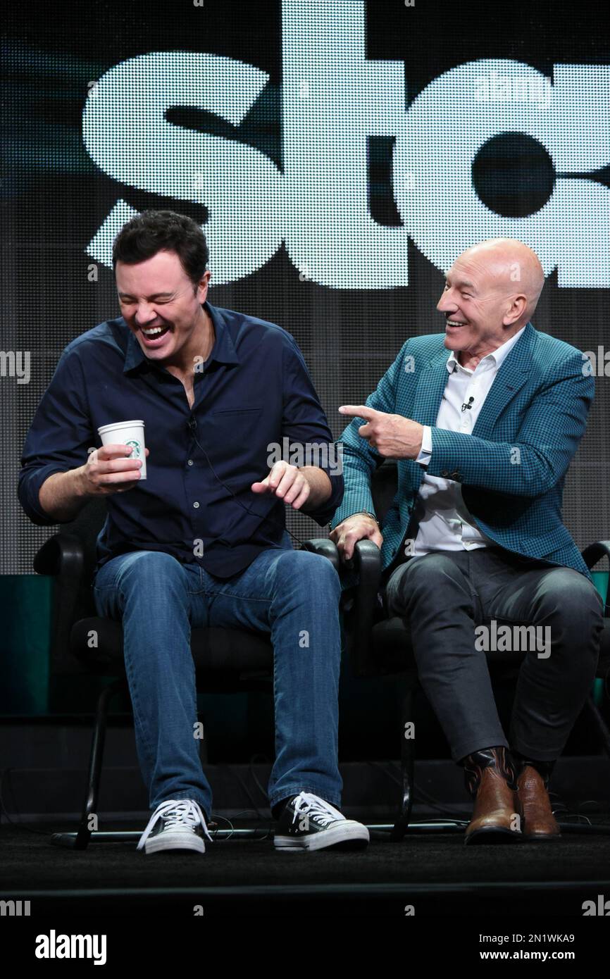 Executive producer Seth MacFarlane, left, and actor Patrick Stewart ...