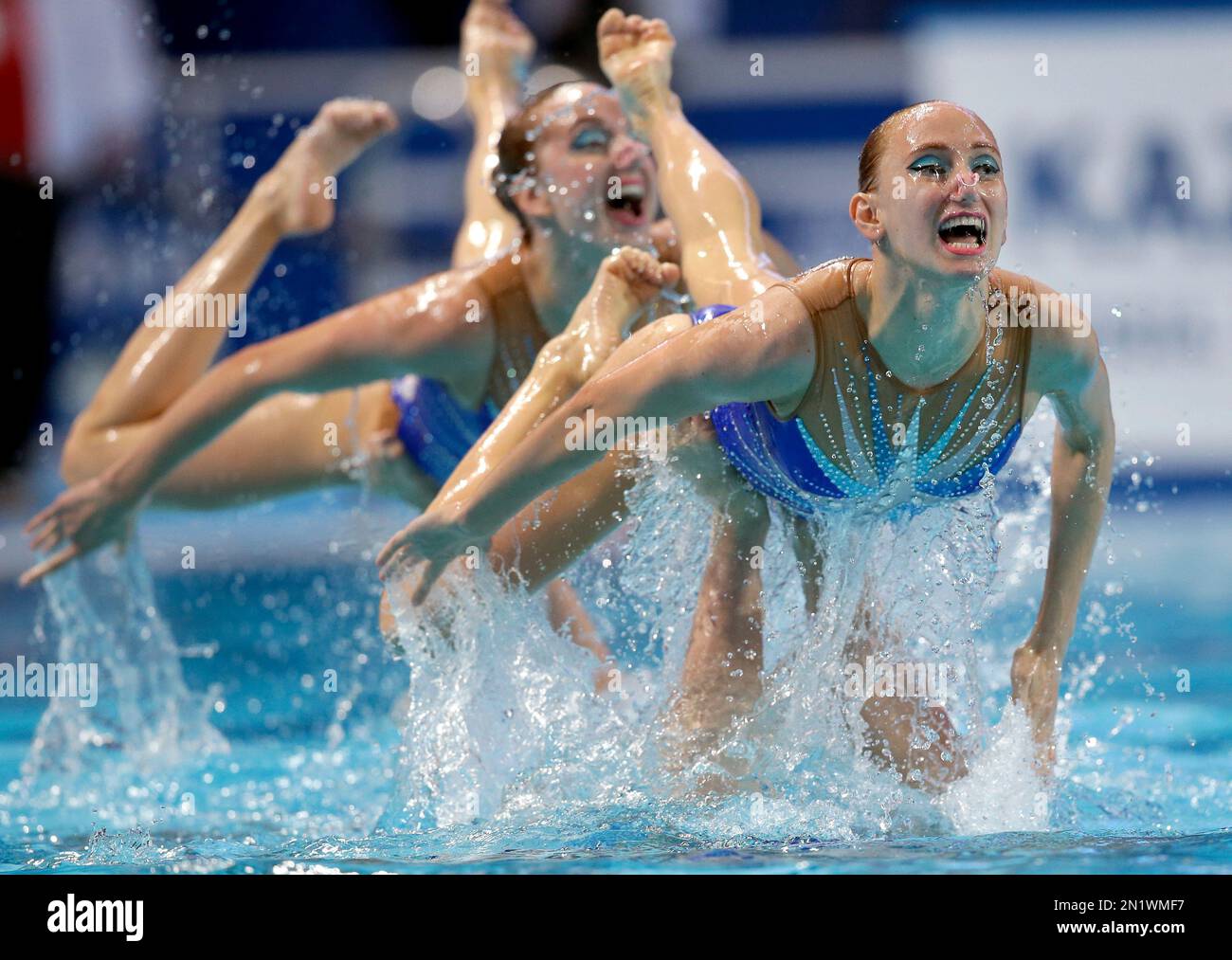The gold medal team of Russia performs during the synchronised swimming ...