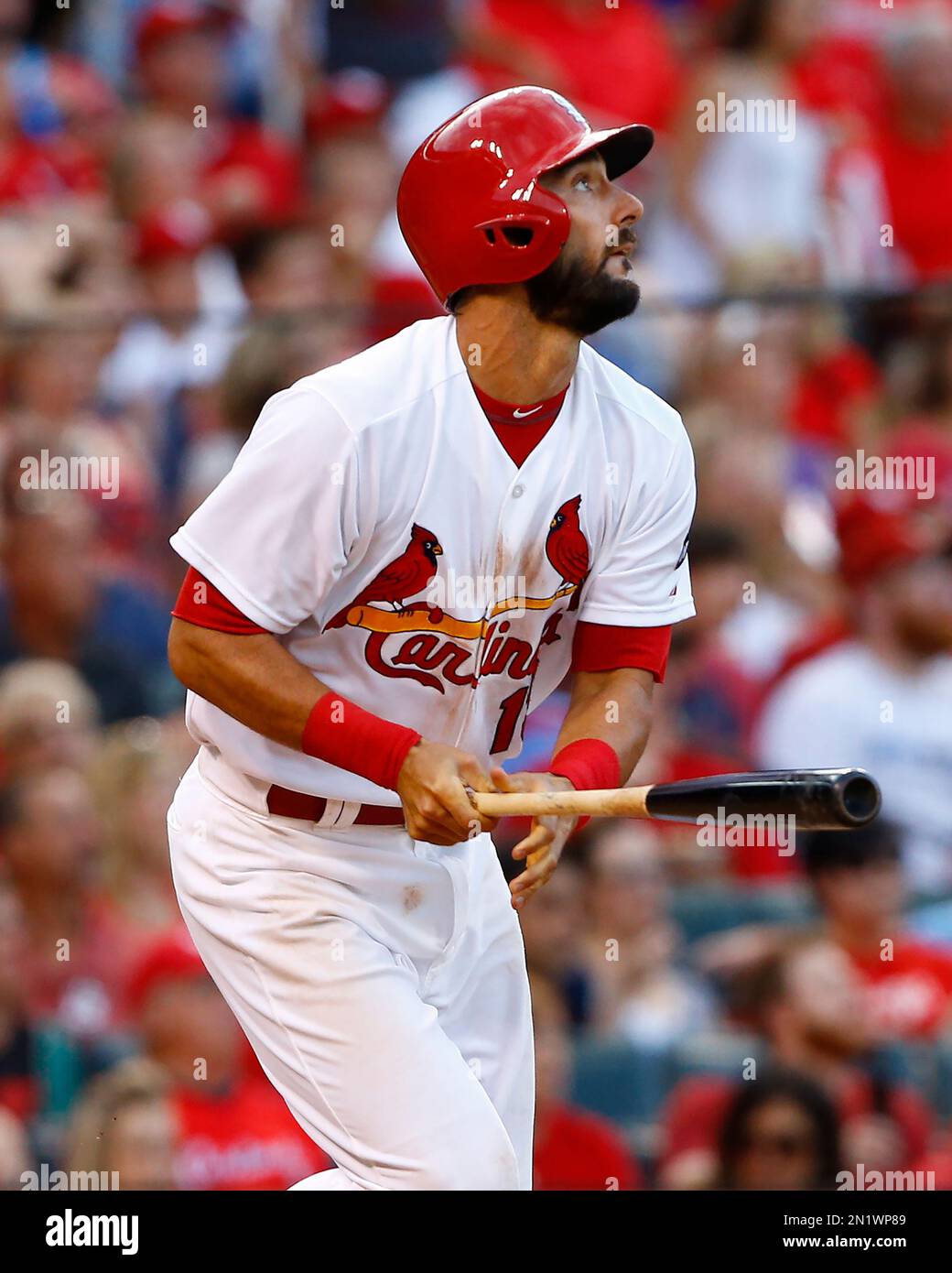 St. Louis Cardinals' Matt Carpenter watches his three-run home run ...