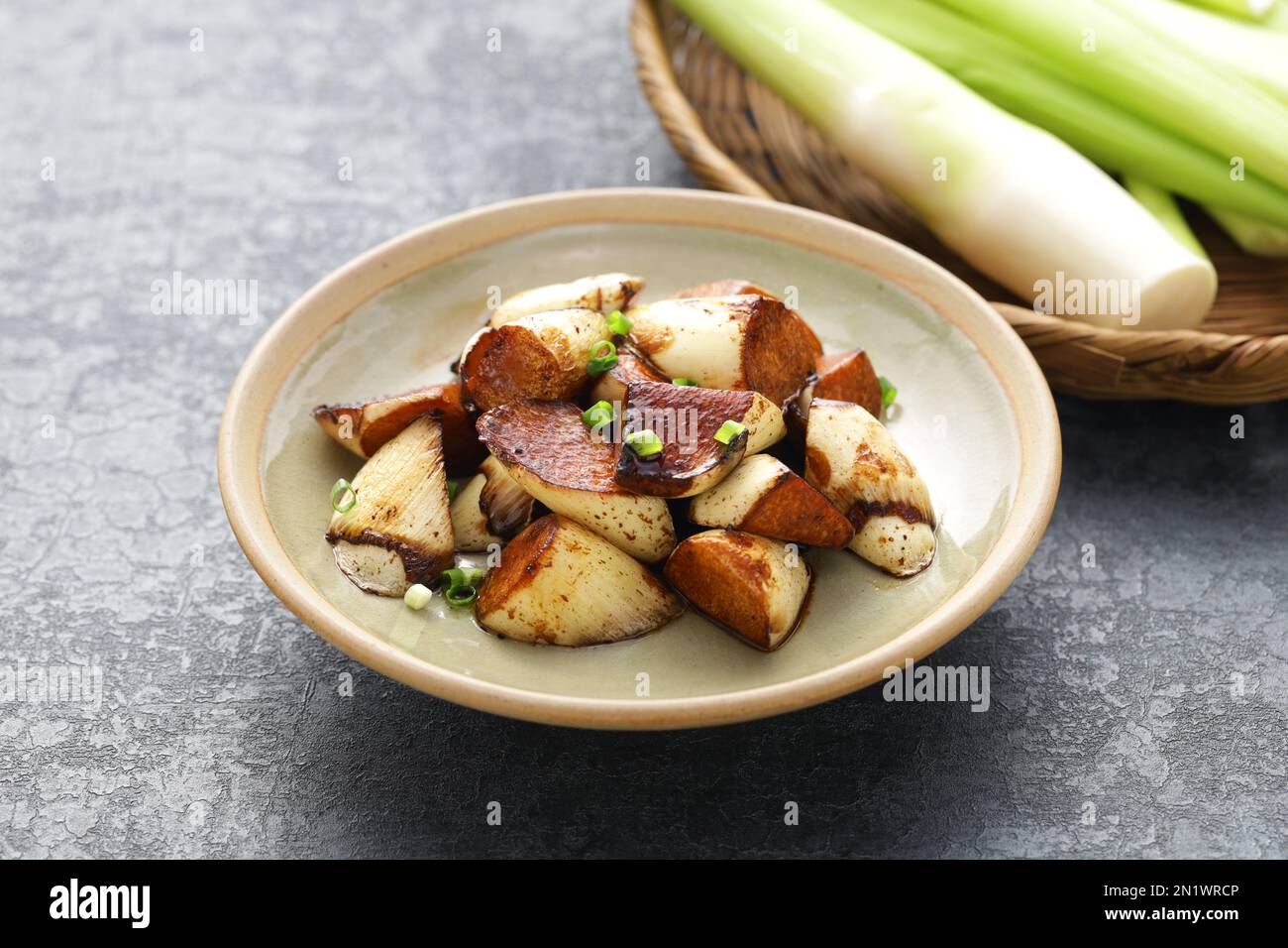 stir-fried wild rice stem with sweet soy sauce, Shanghai cuisine Stock ...