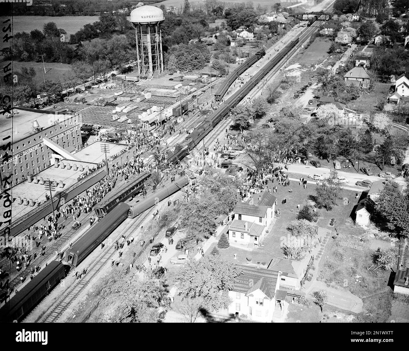 This is an aerial view of the train wreck at Naperville, Ill., shown ...