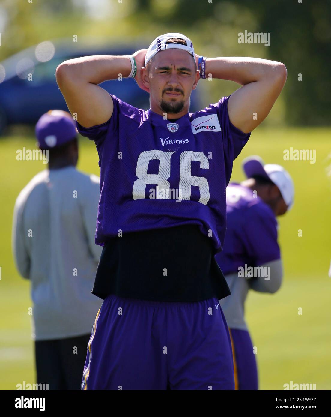 Minnesota Vikings tight end Chase Ford waits for practice to begin at ...