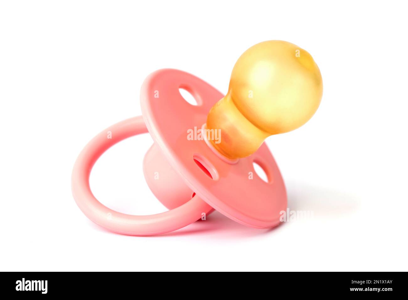 Orthodontic pacifier isolated on white. Pink baby pacifier on white ...