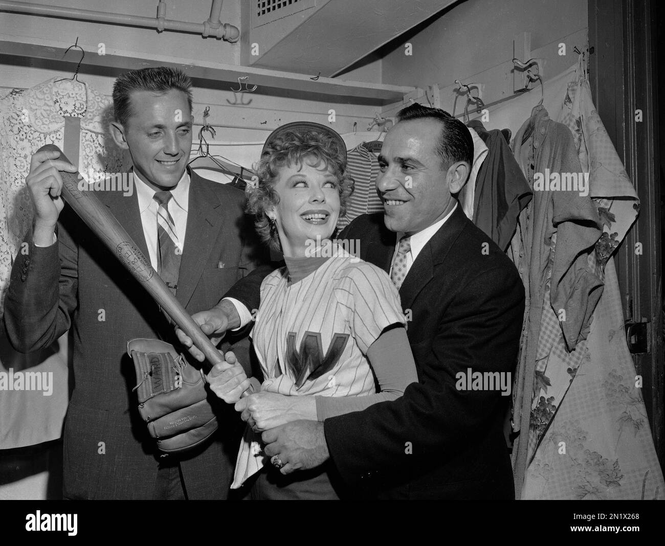 Tom Morgan, NY Yankee pitcher, left, Gwen Verdon, star of the show ...