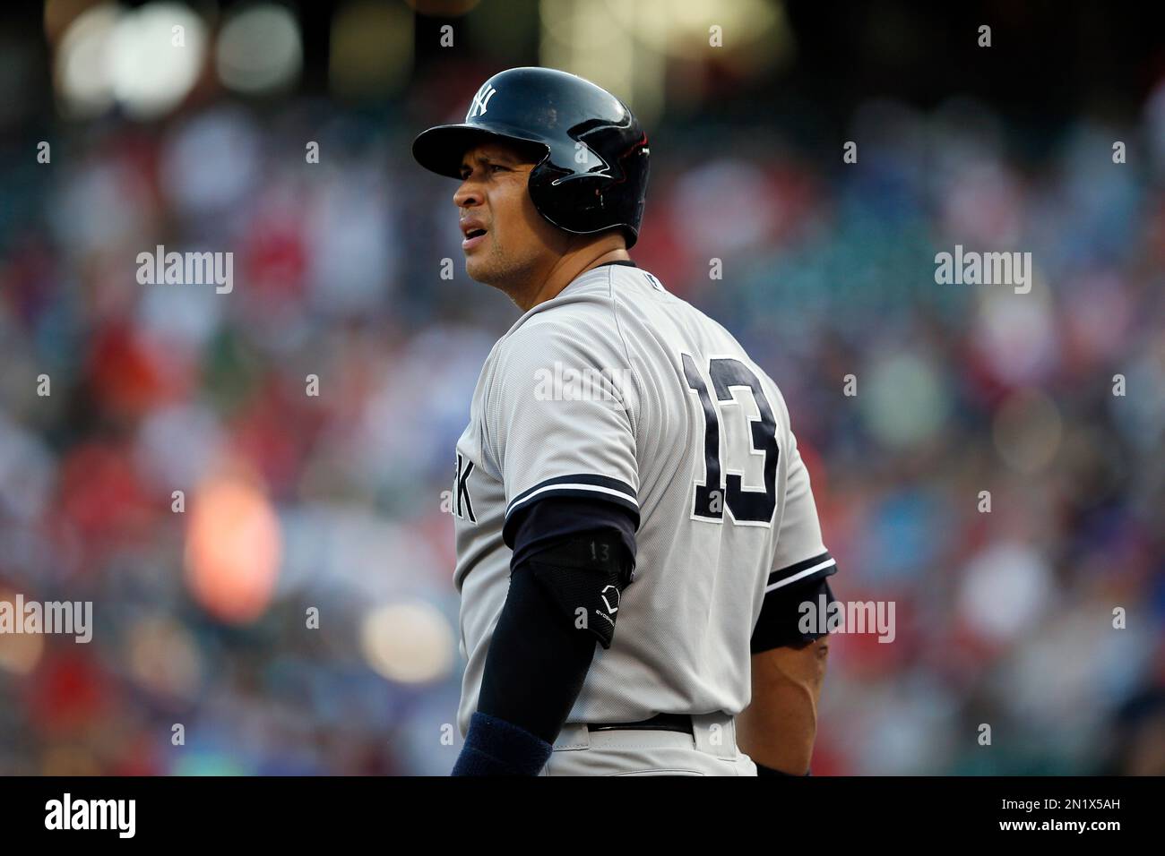 New York Yankees' Alex Rodriguez looks down the third base line during ...