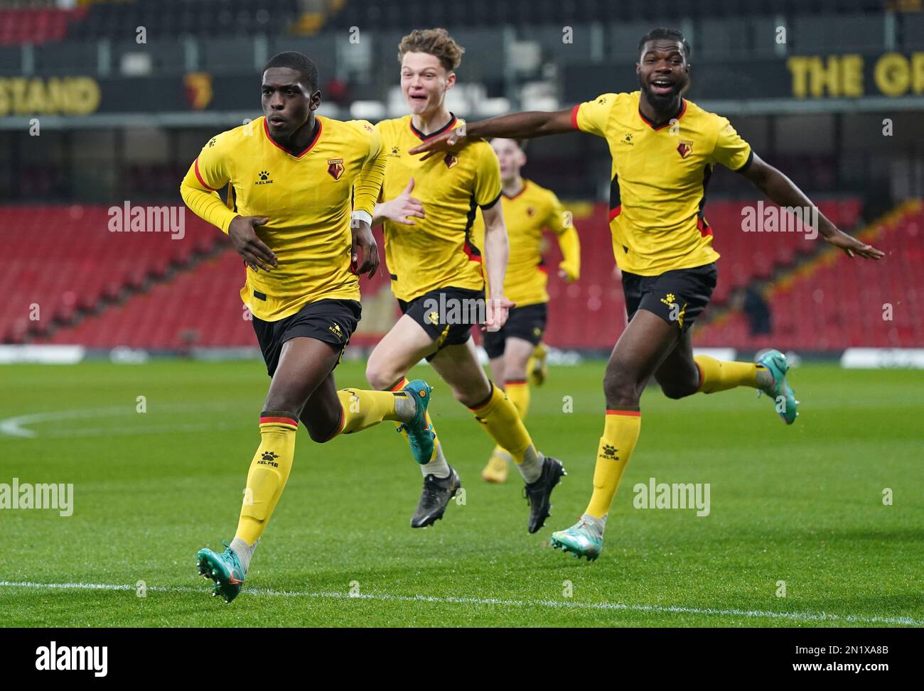 Watford's Michael Adu-Poku celebrates scoring their side's first goal ...
