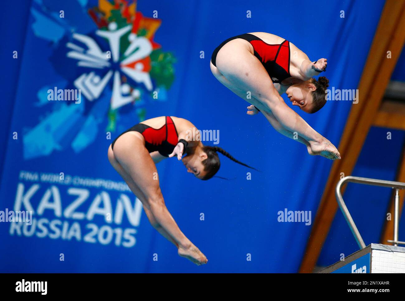 Canada’s silver medalists Meaghan Benfeito and Roseline Filion compete ...