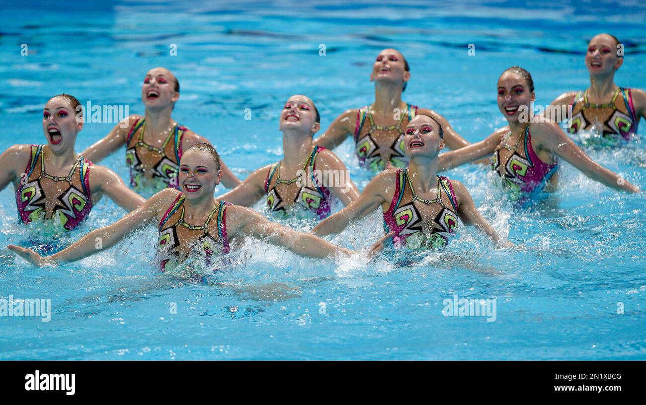 The members of the gold medalist team of Russia compete during the ...