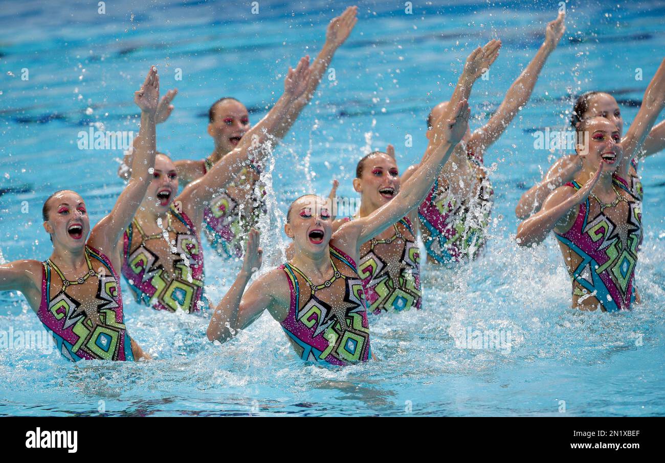 The members of the gold medalist team of Russia compete during the ...