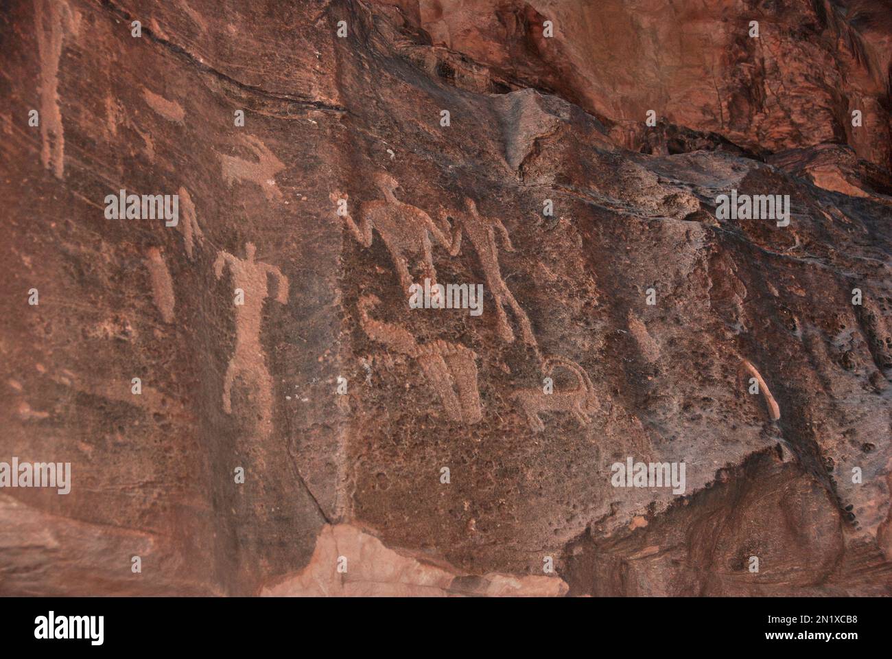rock carvings in a cave of the arid and dry Wadi Rum desert in Jordan ...