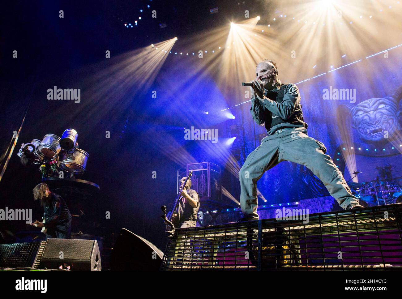 Corey Taylor, Mick Thomson and Jim Root with Slipknot performs during ...