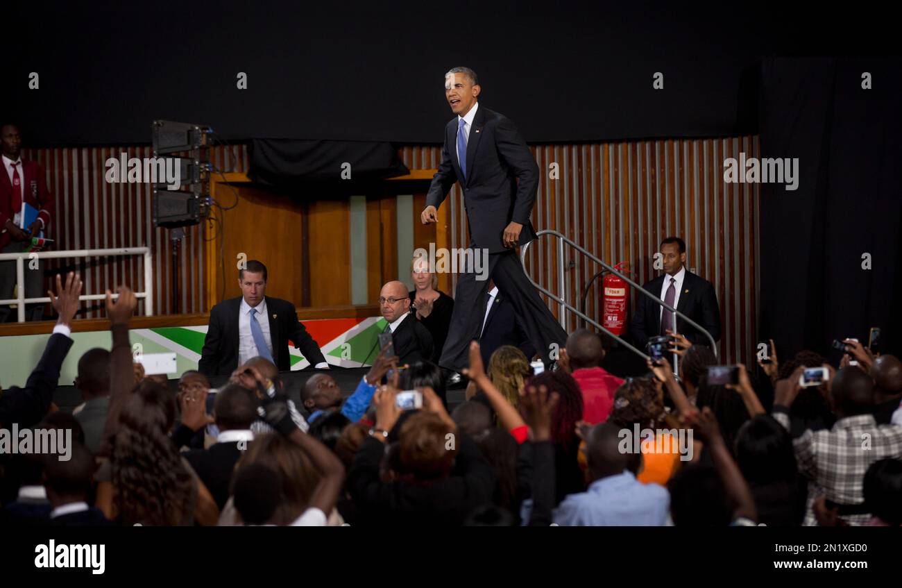 President Barack Obama arrives to give a speech at the Safaricom Indoor ...